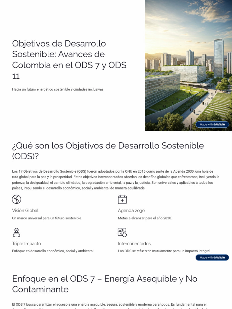 Objetivos de Desarrollo Sostenible Avances de Colombia en El ODS 7 y ODS 11 | PDF ...