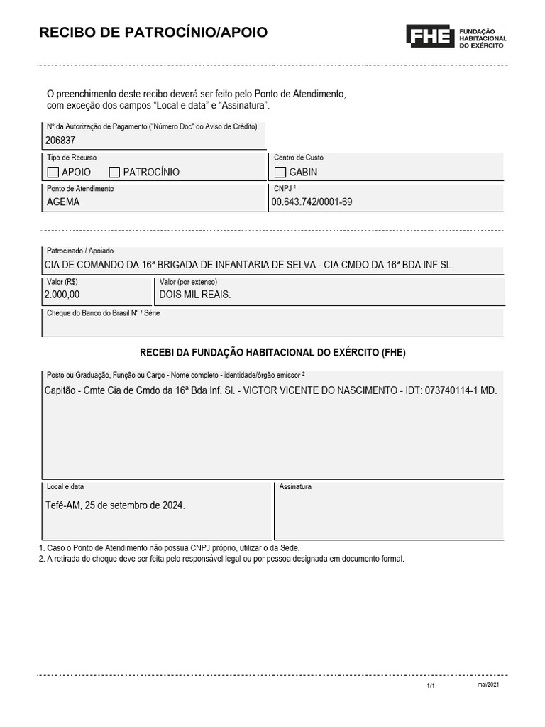 CIA Cmdo 16ª Bda Inf Sl Com Local e Data | PDF