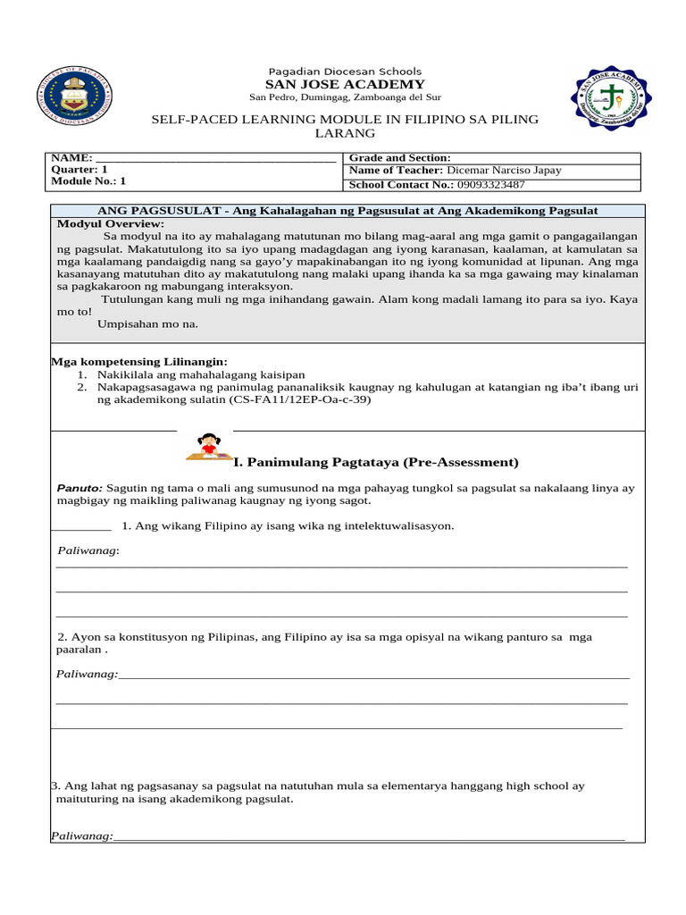 Final Filipino Sa Piling Larang Module 1 | PDF