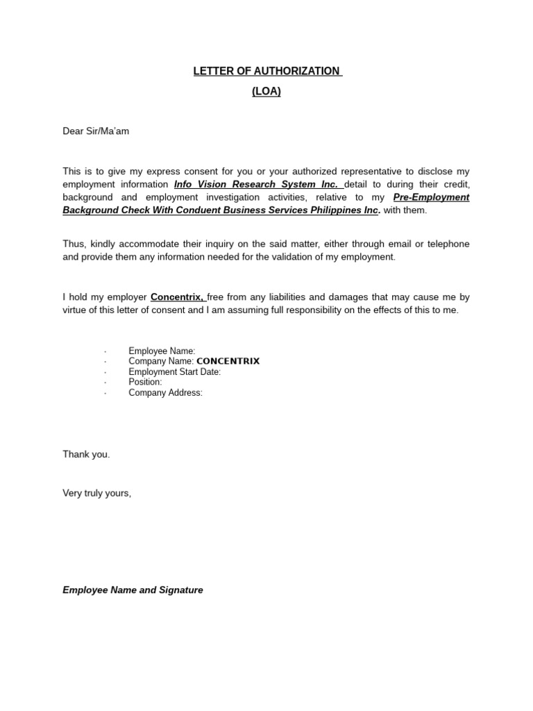 Employment Verification Authorization Letter | PDF