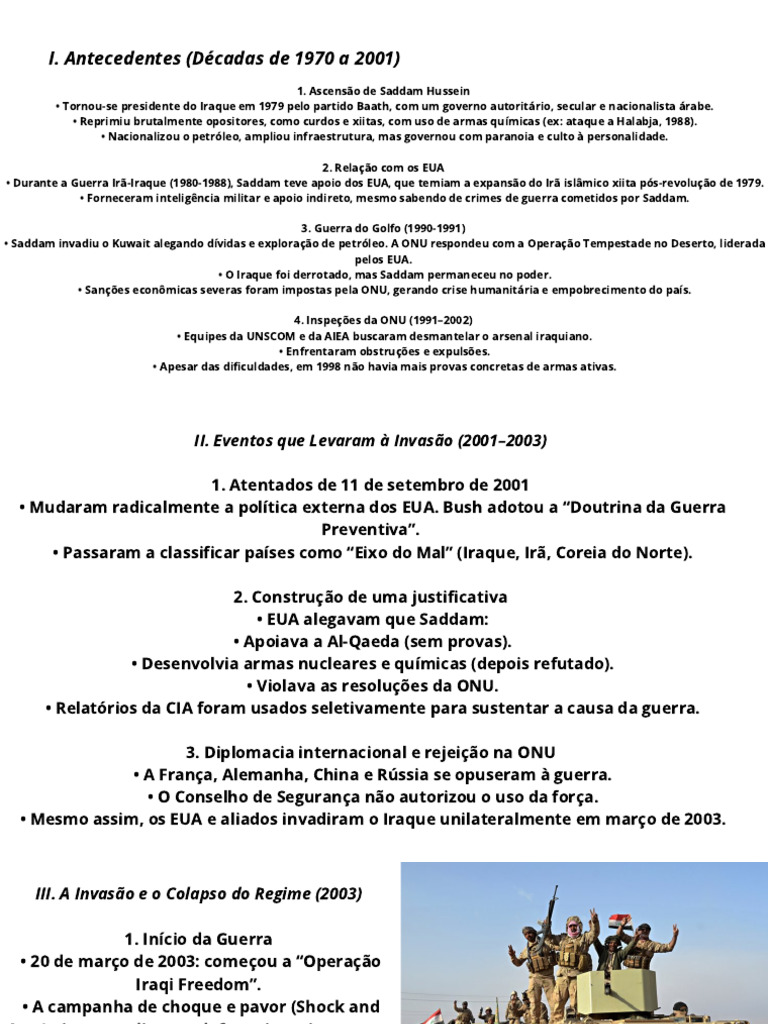 I. Antecedentes (Décadas de 1970 A 2001) PDF | PDF | Iraque | Saddam ...