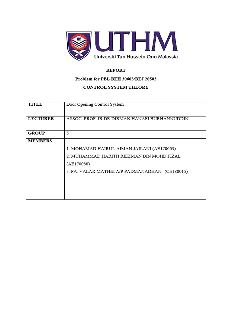 Door Opening Control System | PDF | Electric Motor | Control Theory