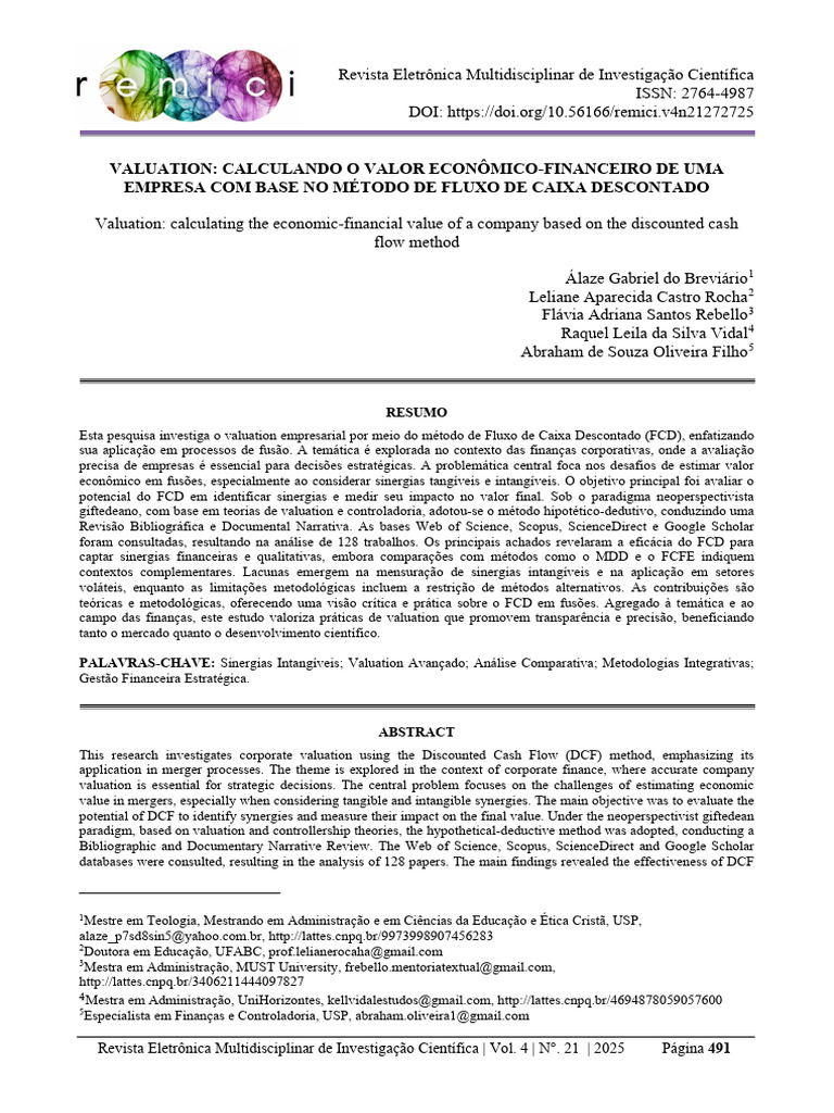 Valuation - Calculando o Valor Econômico-Financeiro de Uma Empresa Com Base No Método de Fluxo ...