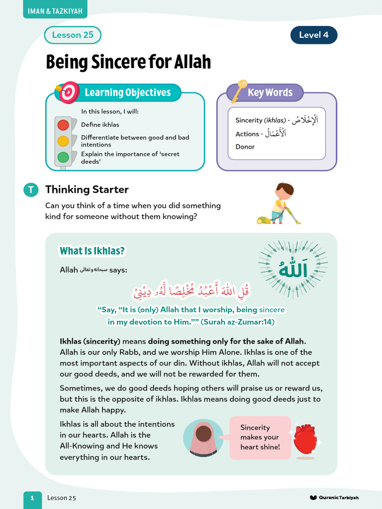 Lesson25 Being Sincere For Allah L4 Iman Tazkiyah | PDF | Abrahamic Religions