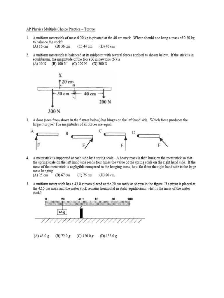 21 Torque Multiple Choice Homework Practice | PDF | Force | Torque