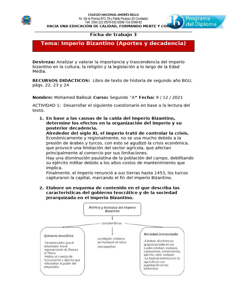 Ficha 3 Imperio Bizantino. Decadencia | PDF | imperio Bizantino ...
