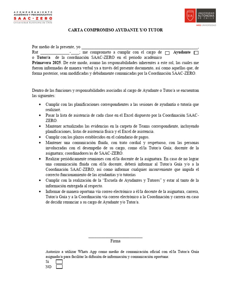 Carta Compromiso A & T - Primavera | PDF