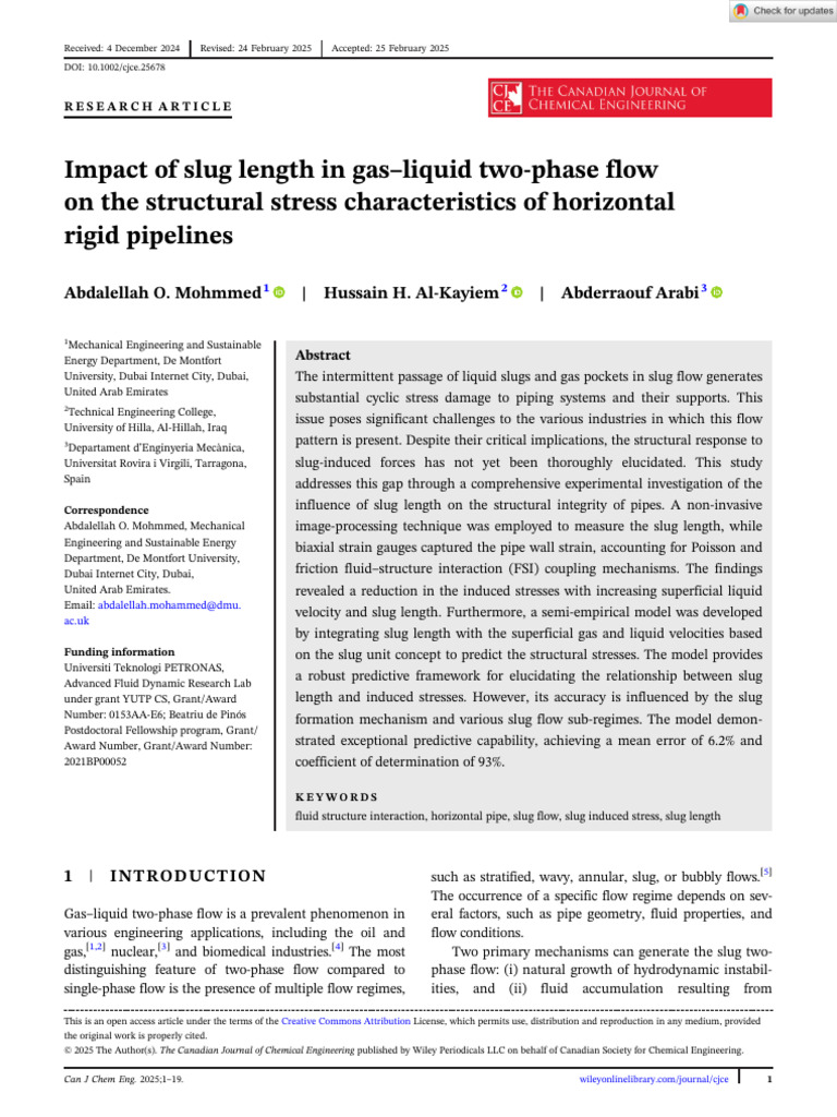 Impact of Slug Length in Gas Liquid Two Phase Flow On The Structural ...