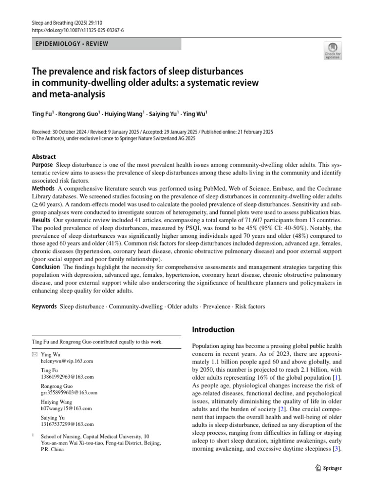 Ting Fu The Prevalence and Risk Factors of Sleep | PDF | Sleep Disorder ...