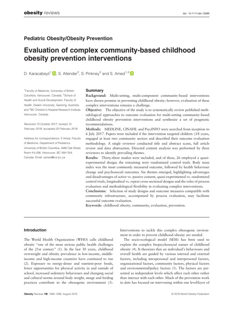 Obesity Reviews - 2018 - Karacabeyli - Evaluation of Complex Community Based Childhood Obesity ...