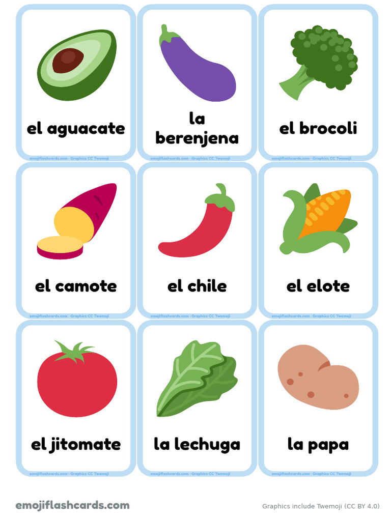 Spanish Vegetables Small A4 Flashcards | PDF