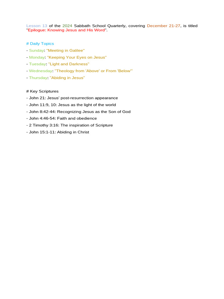 Knowing Jesus: Lessons from John | PDF | Jesus | Gospel Of John