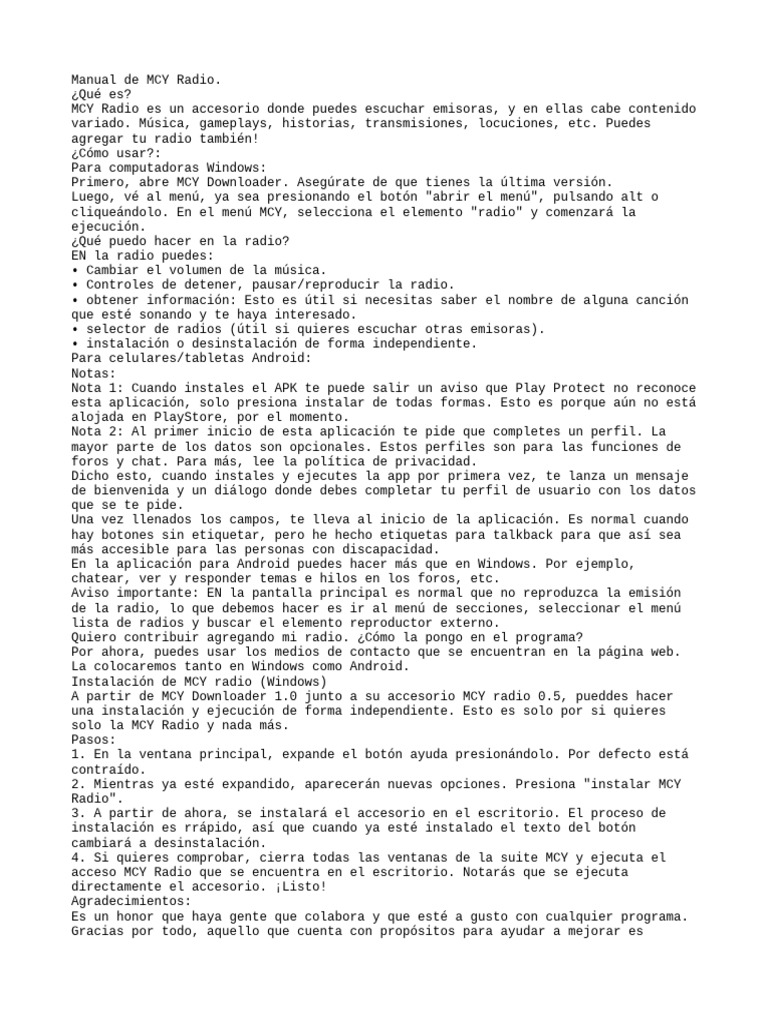 Guía de Uso de MCY Radio para Windows y Android | PDF | Microsoft ...