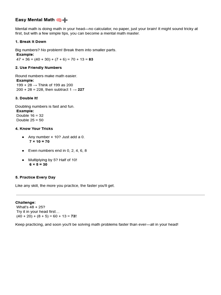 Easy Mental Math | PDF