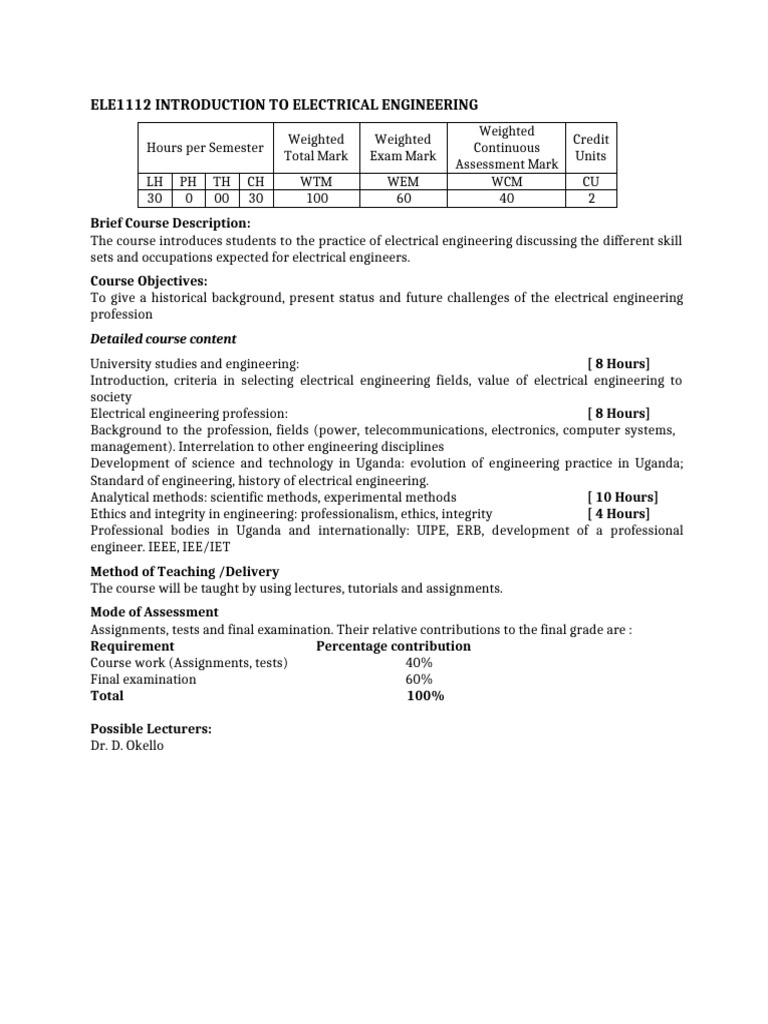 Ele1112 Introduction to Electrical Engineering | PDF