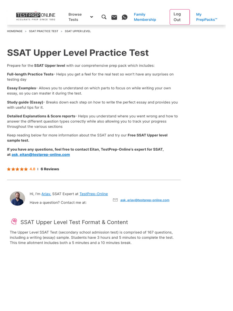 SSAT Upper Level Practice Test Guide | PDF | Tests | Standardized Tests
