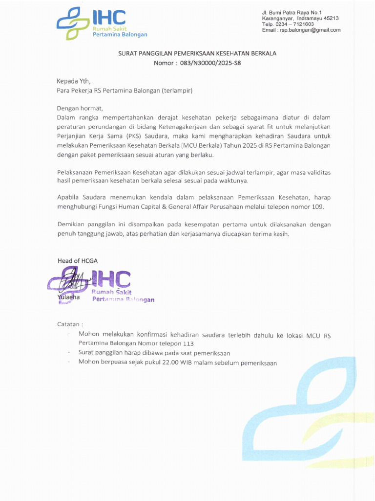 Surat Panggilan MCU Project DCU 2025 | PDF