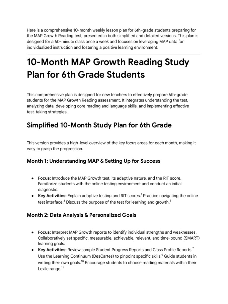 10-Month 6th Grade MAP Reading Plan | PDF | Part Of Speech | Reading ...