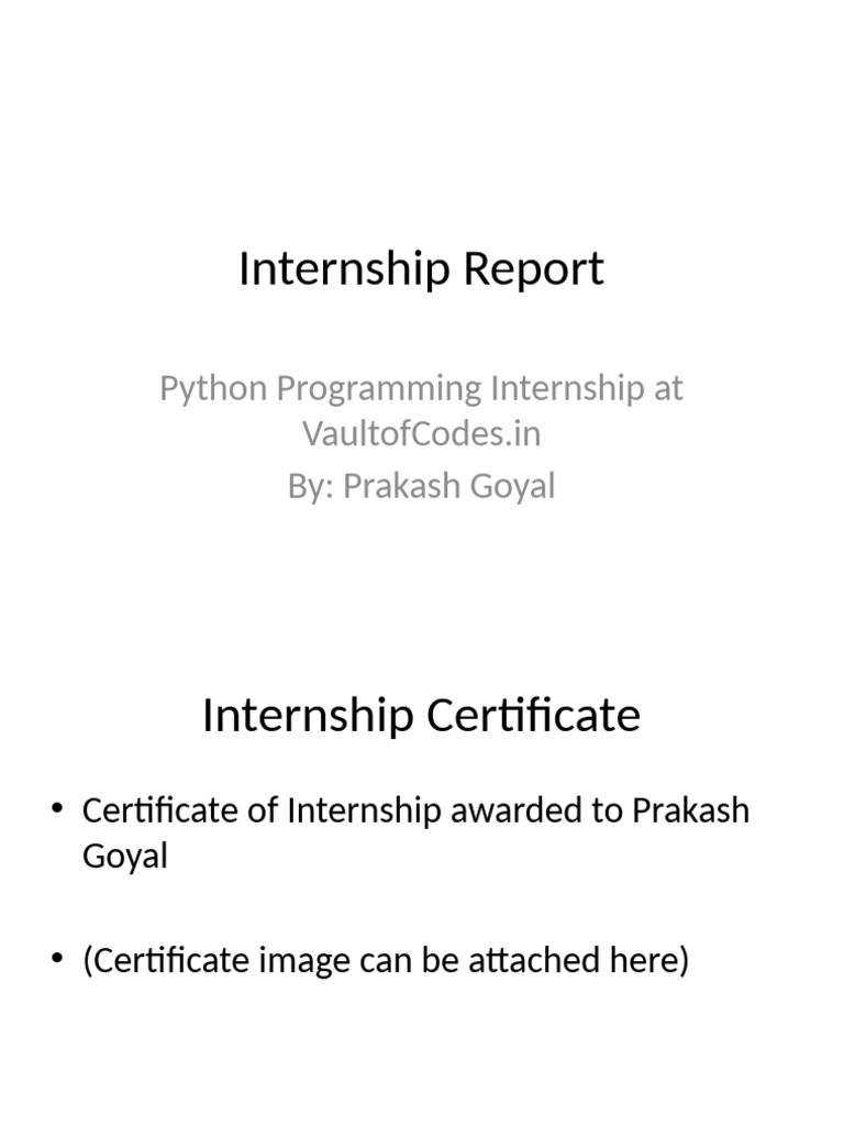 Python Internship Report at VaultofCodes | PDF