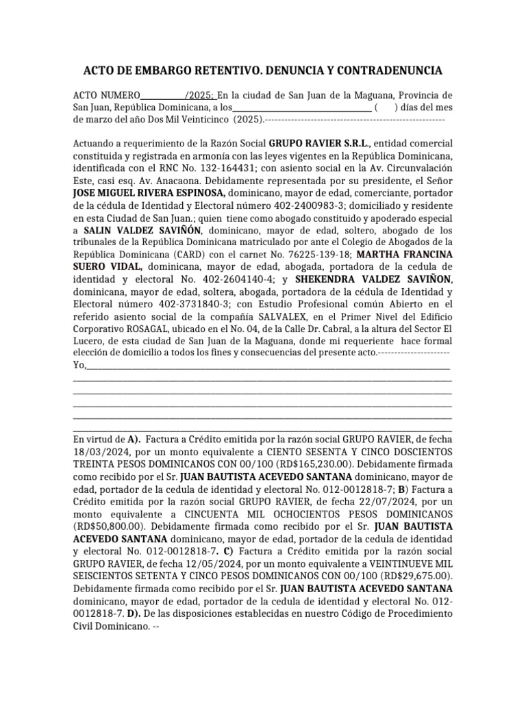 Embargo Retentivo Juan Acevedo | PDF | República Dominicana | Bancos