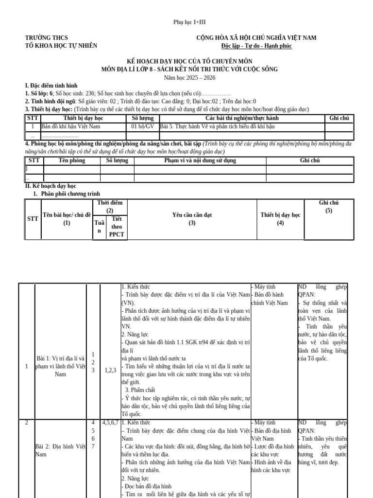 KHDH Địa lí 8 | PDF
