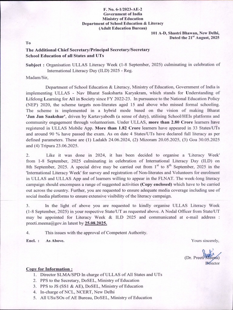 ILD ULLAS Week Celebration 1-8 September 2025 | PDF | Learning