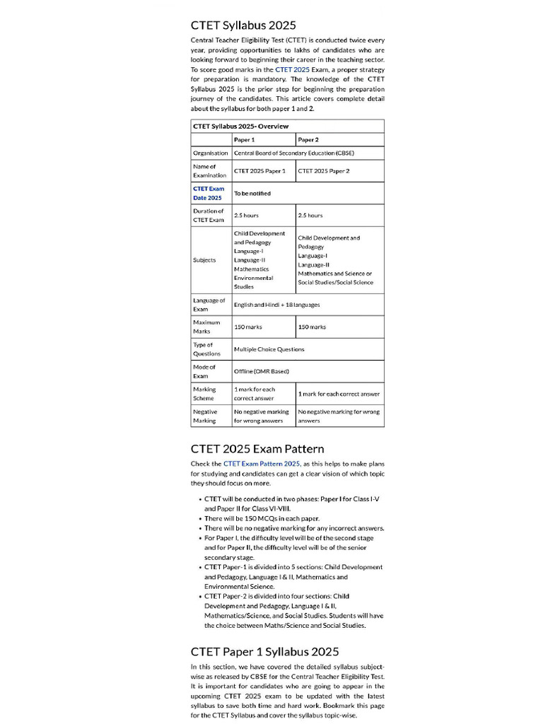 Ctet Syllabus | PDF