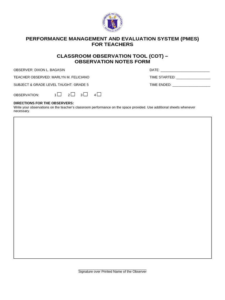 Annex C-7 - COT Observation Notes Form | PDF
