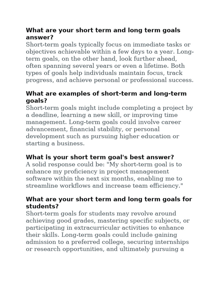 Short and Long Term Goals Explained | PDF