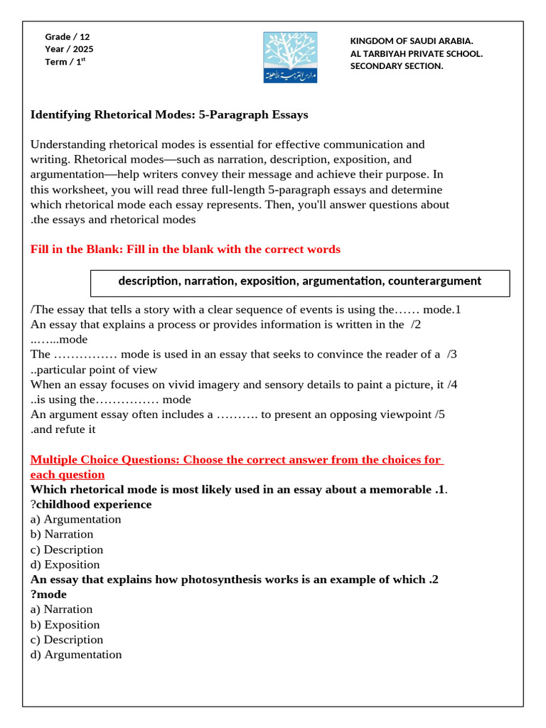 Rhetorical Modes in 5-Paragraph Essays | PDF | Public Transport | Essays