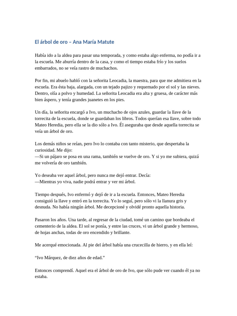 El árbol de oro de Ana María Matute | PDF