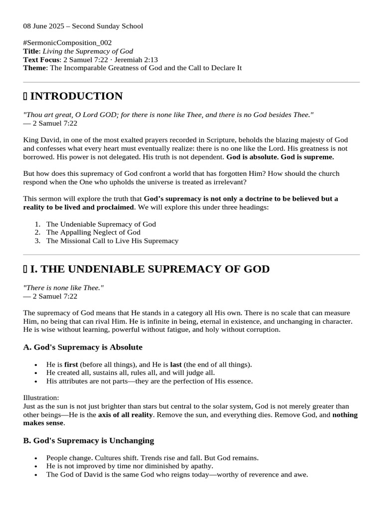 Living the Supremacy of God | PDF | God | Religious Belief And Doctrine