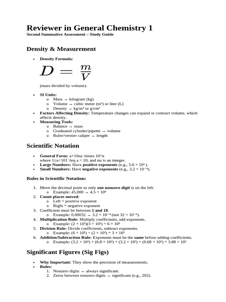 Reviewer in General Chemistry 1 | PDF | Density | Volume
