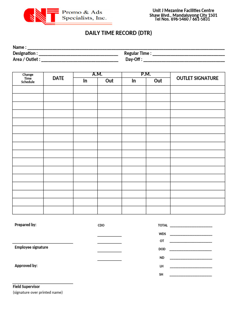 DTR Form | PDF