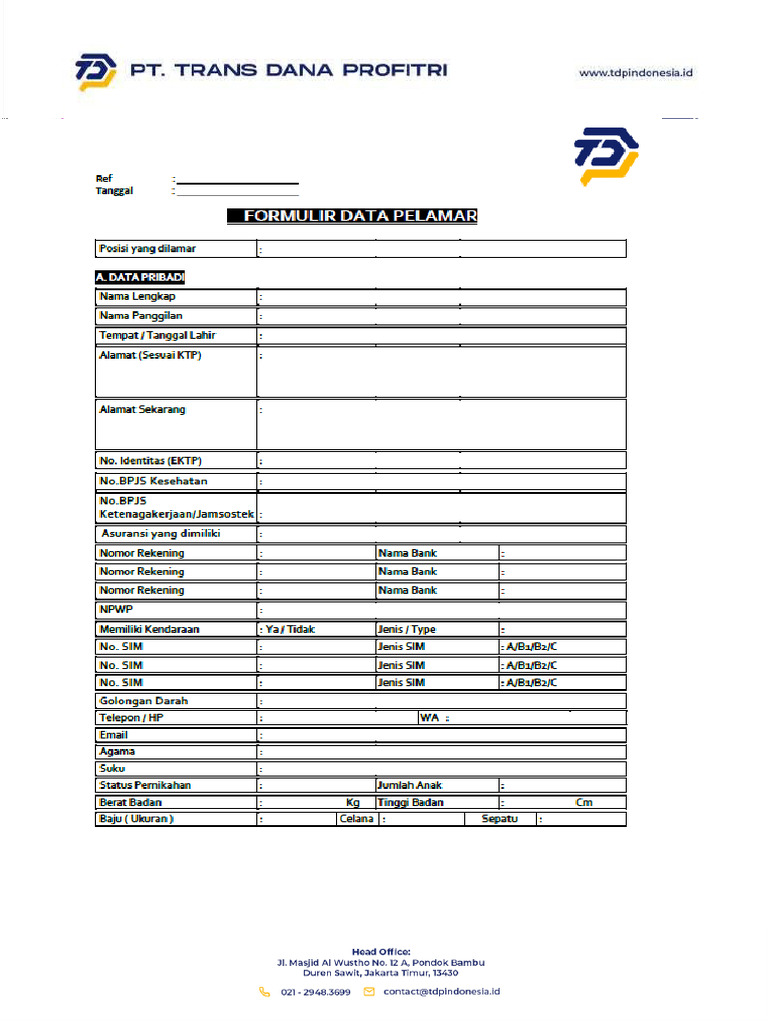 Form Data Pelamar | PDF