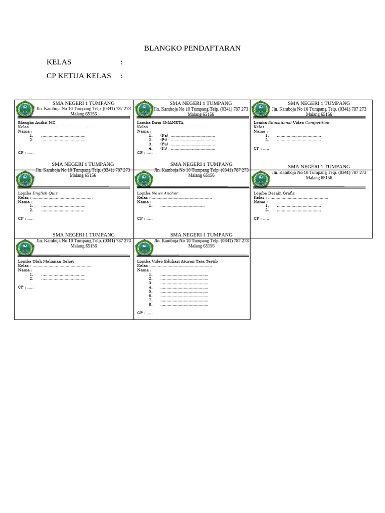 Blangko Pendaftaran Peringatan Hari Besar Pendidikan Nasional | PDF