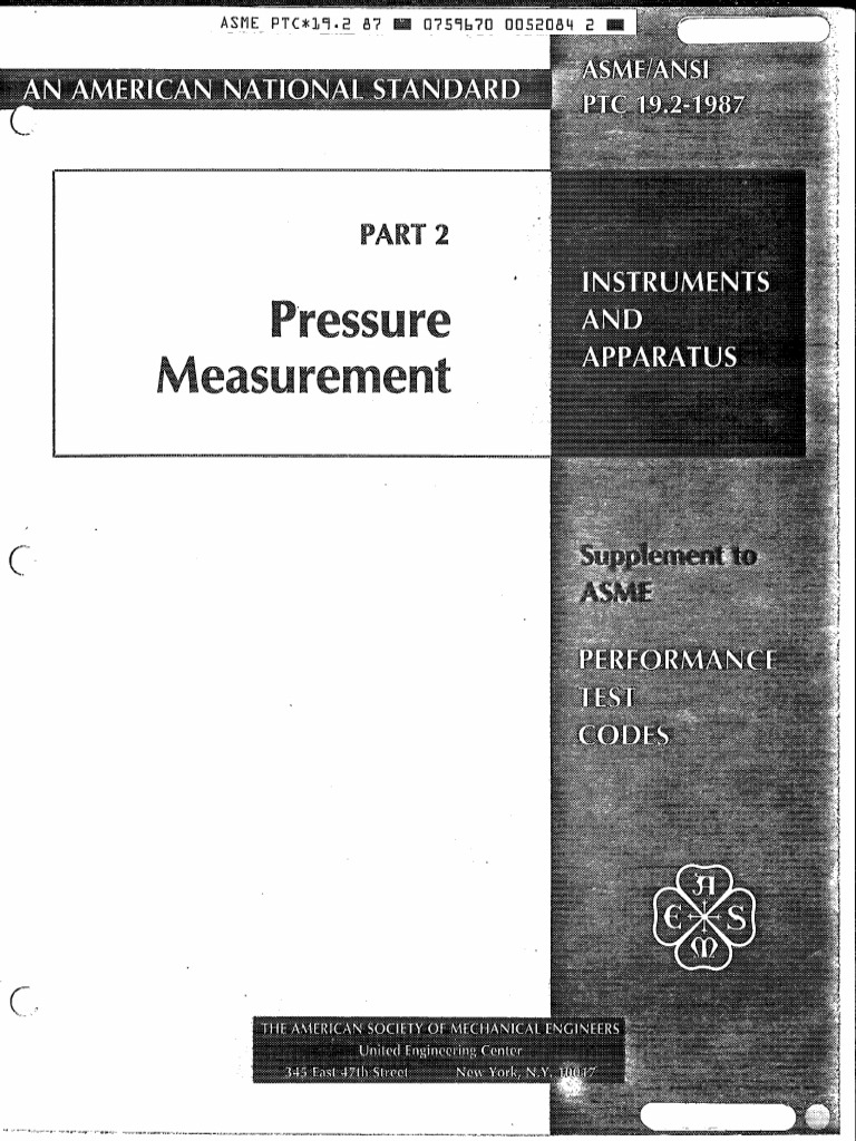 ASME PTC 19.2-1987 Pressure Measurement | PDF