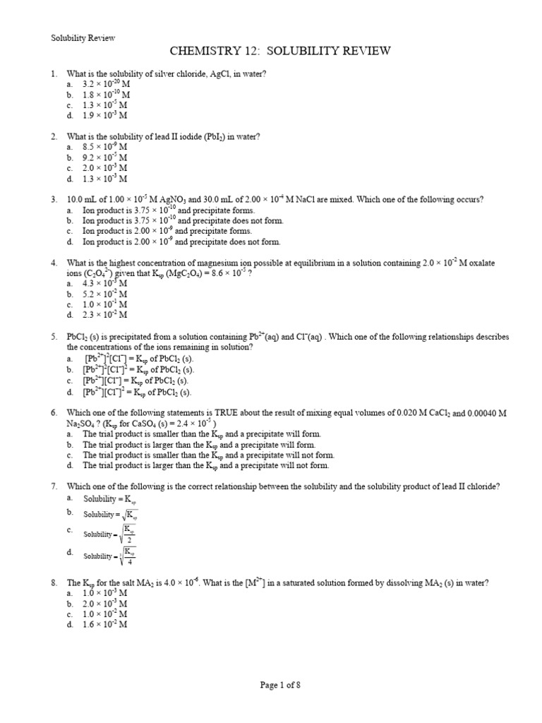Solubility - Extra Review QA | PDF | Solubility | Precipitation (Chemistry)