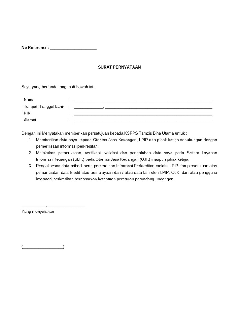 Surat Pernyataan - Consent | PDF