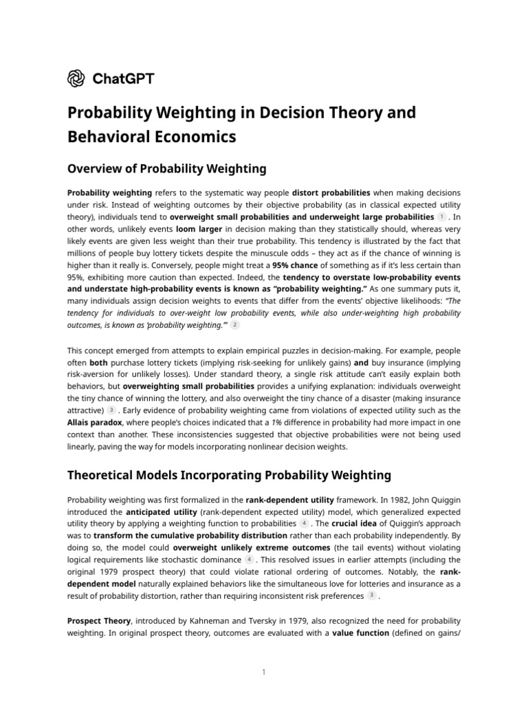 Probability Weighting in Decision Making | PDF | Scientific Theories ...