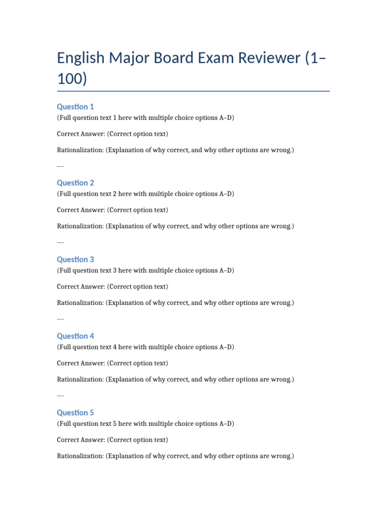 English - Major - Reviewer - 1-100 2 | PDF | Multiple Choice