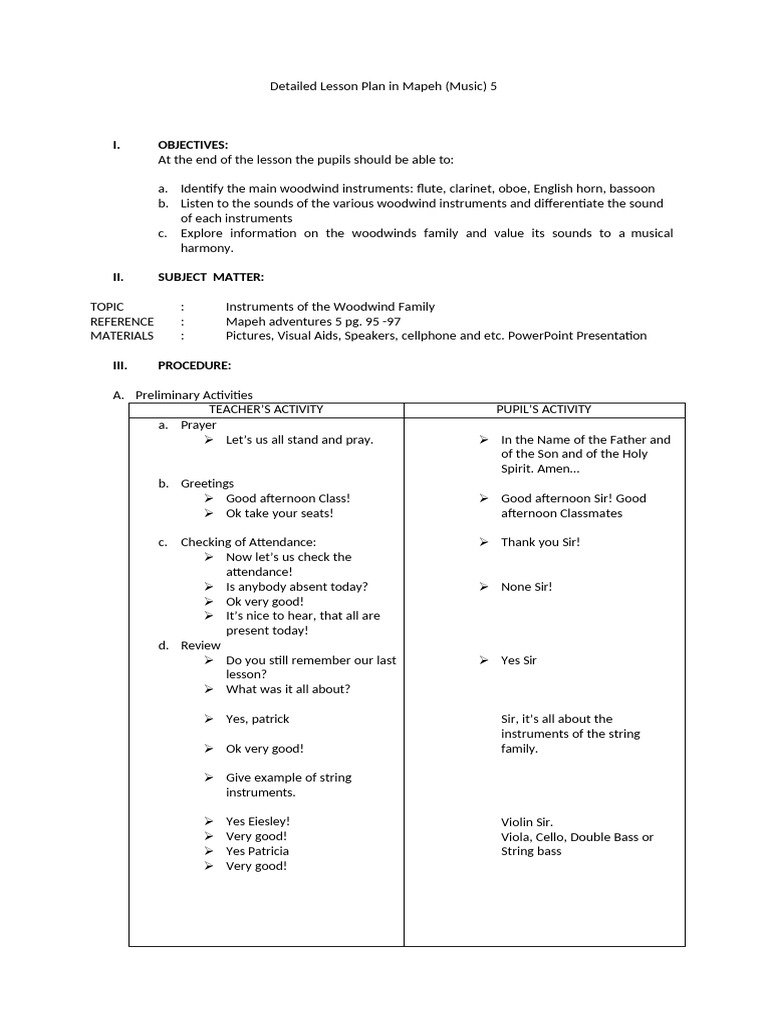 Woodwind Instruments Lesson Plan | PDF | Woodwind Instruments | Cor Anglais