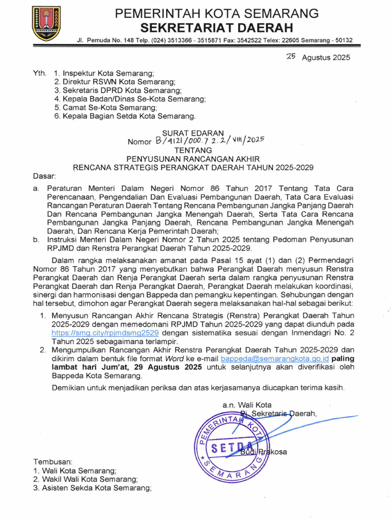 Surat Edaran Penyusunan Rancangan Akhir Renstra 2025-2029 | PDF