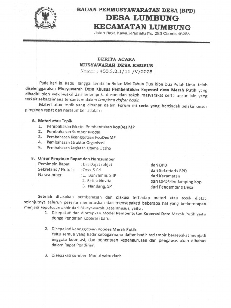 Berita Acara Musdesus Merah Putih | PDF