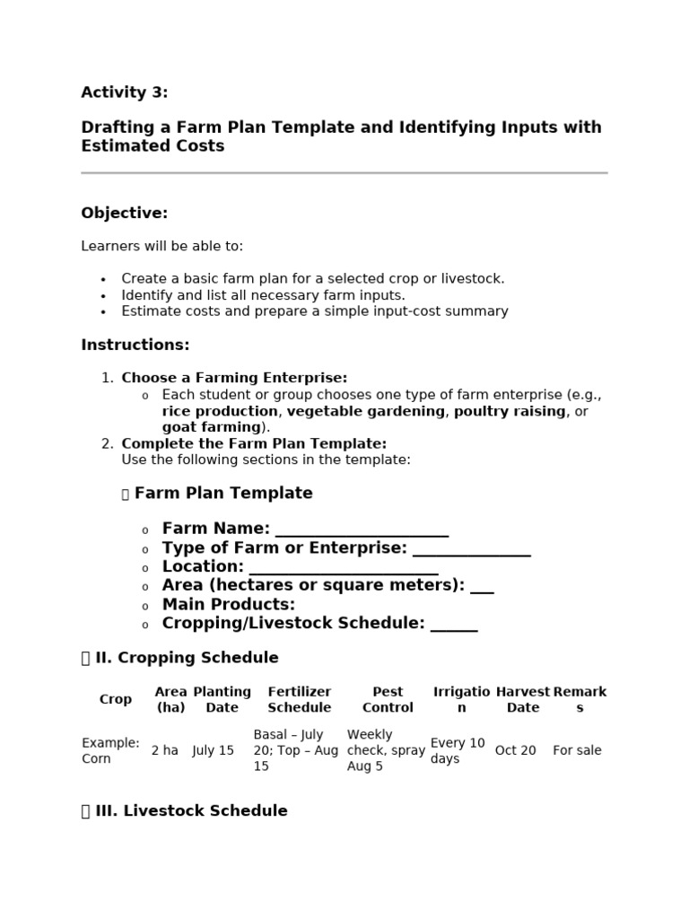 Activity 3. Farm Plan Template | PDF | Farms | Agriculture