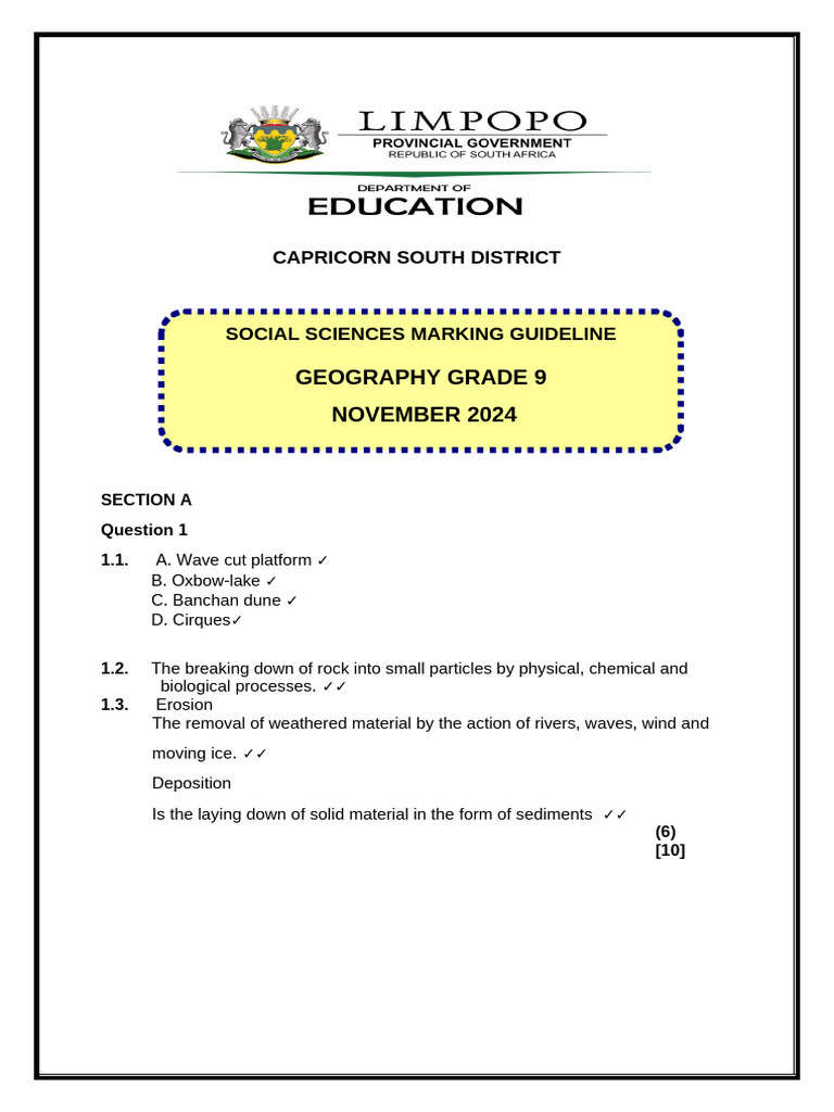 Ss Geography GR 9 Final Exam Memo 2024 | PDF | Renewable Energy ...