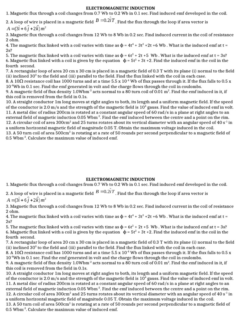 Electromagnetic Induction Problems and Solutions | PDF | Inductance ...
