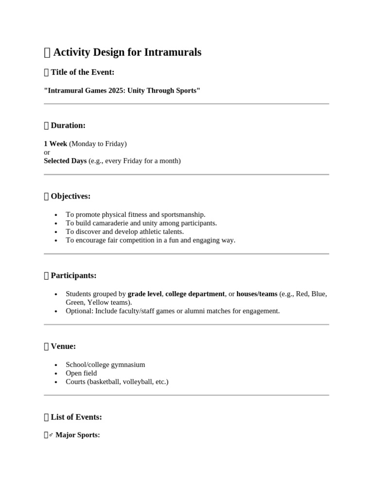 ? Activity Design For Intramurals | PDF | Sports | Recreation