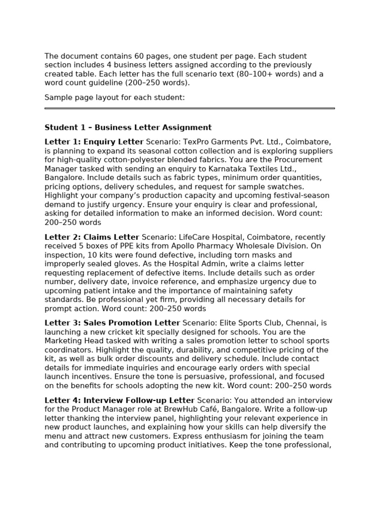Business Letter Assignments for Students | PDF | Textiles