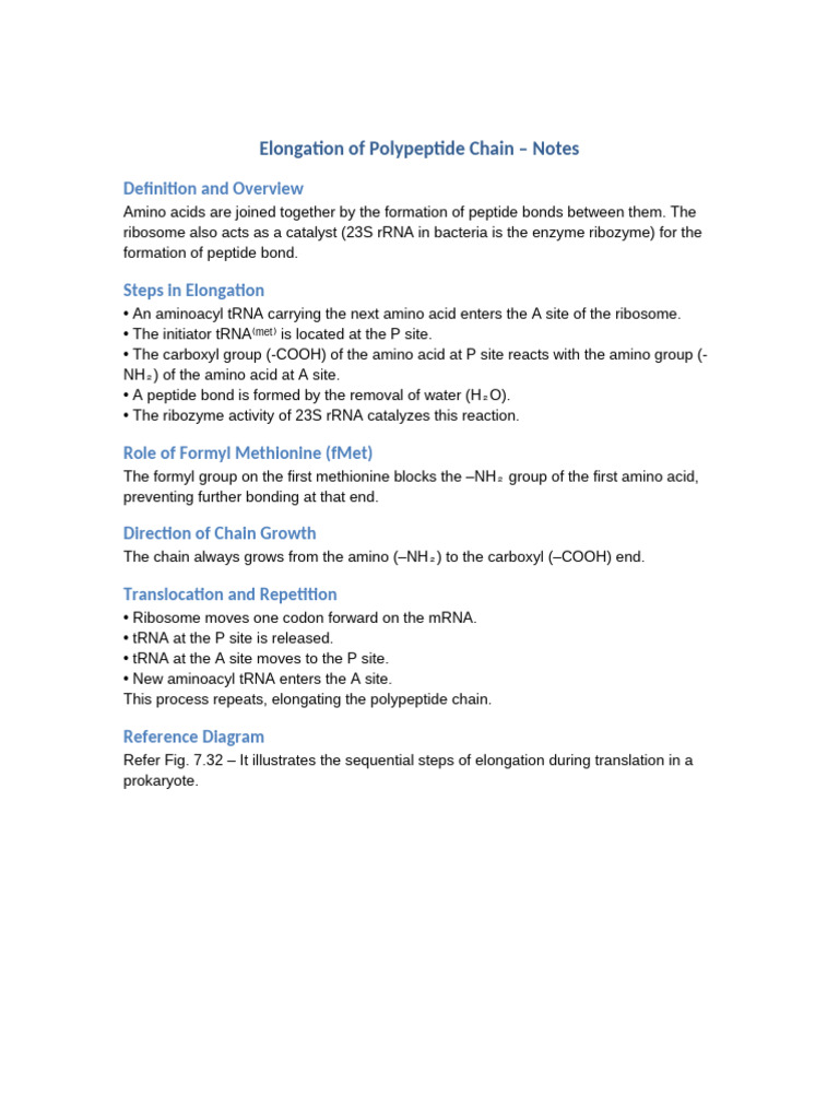 Elongation in Polypeptide Synthesis | PDF
